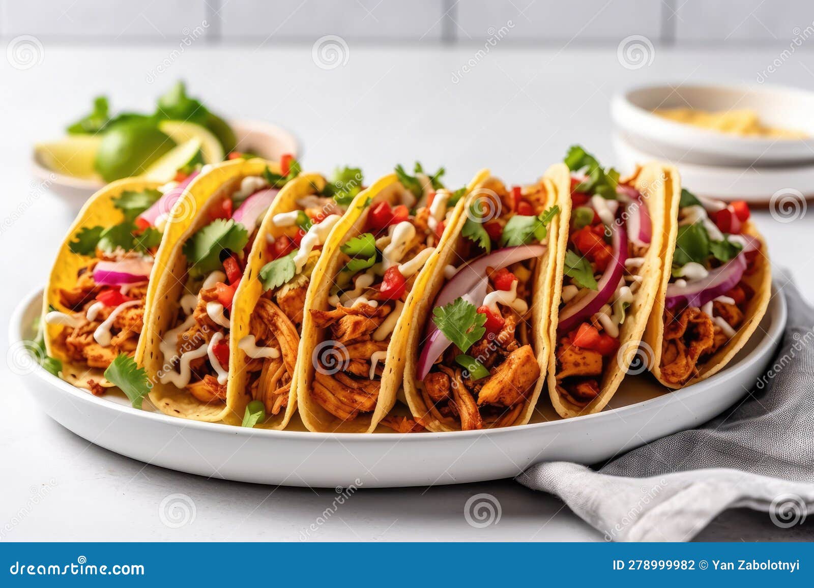 Vegan Jackfruit Tacos On White Round Plate On White Background ...
