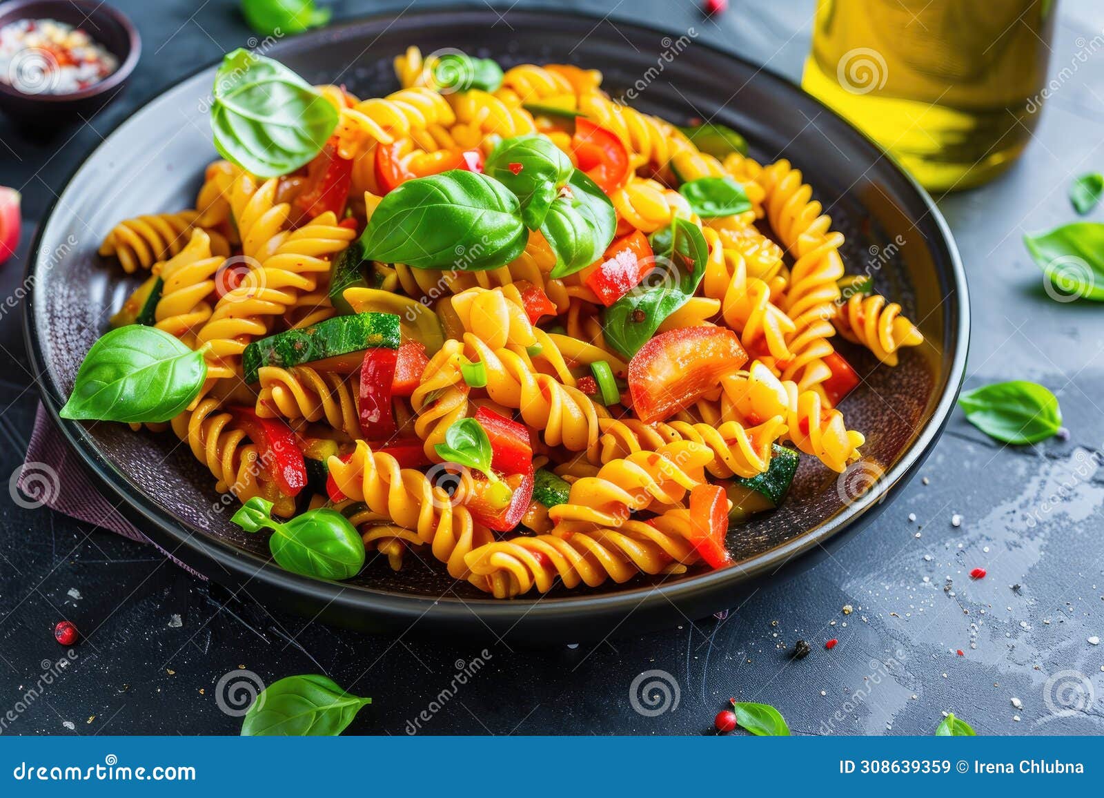 Vegan Pasta Fusilli with Vegetables Stock Illustration - Illustration ...