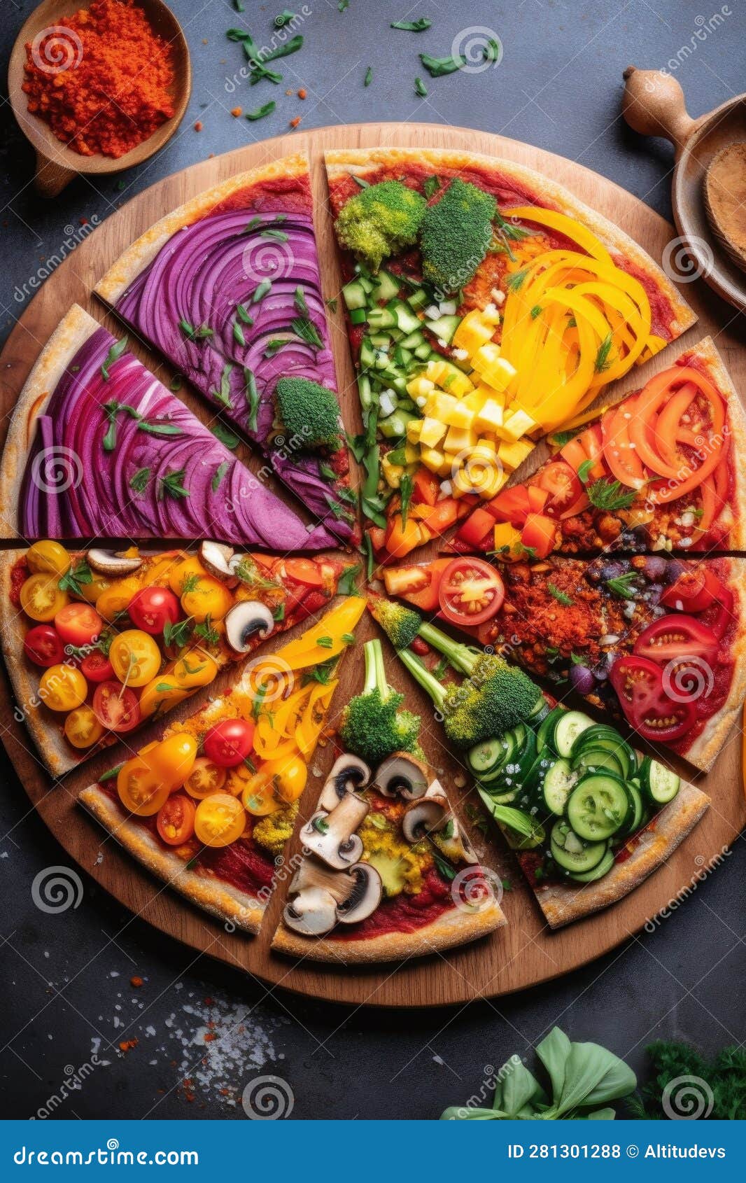 Vegan Pizza with Colorful Vegetable Toppings Stock Illustration ...