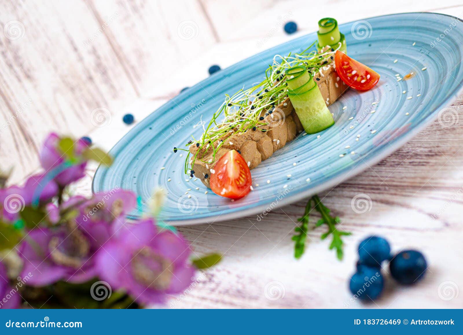 Vegan Soy Pate with Tomatoes and Herbs Stock Image - Image of blue ...