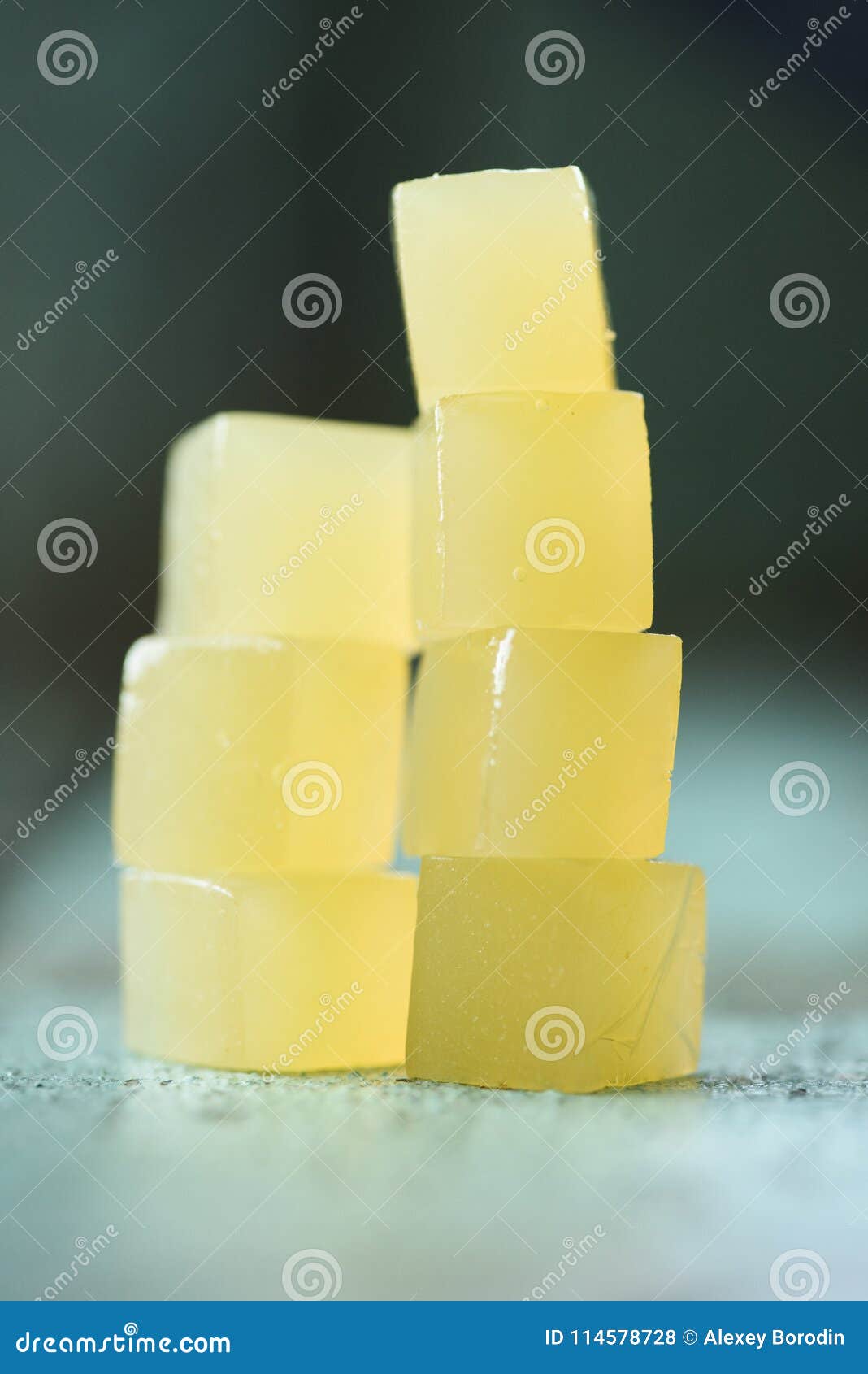 Vegan Sweets. Stack of Homemade Agar Fruit Jelly Cubes on Rustic Stock ...