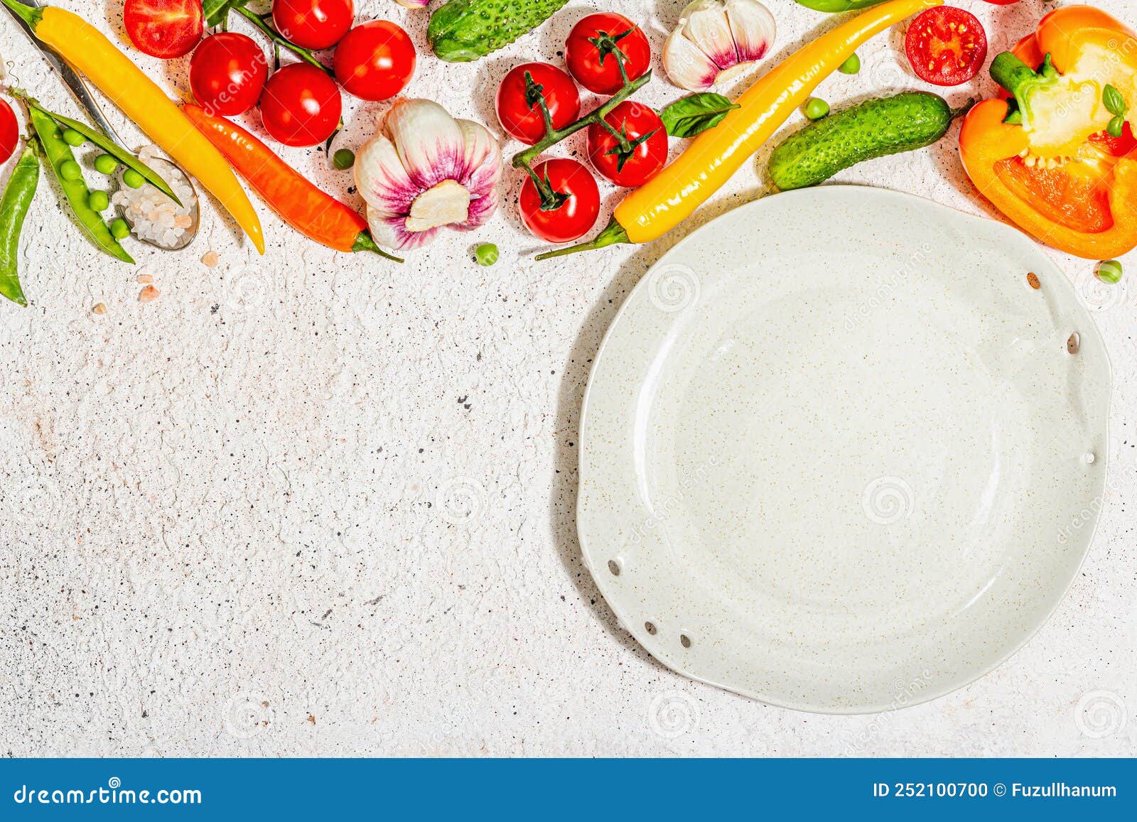 Vegan Table Setting. Assorted of Ripe Fresh Vegetables, Empty Plate ...