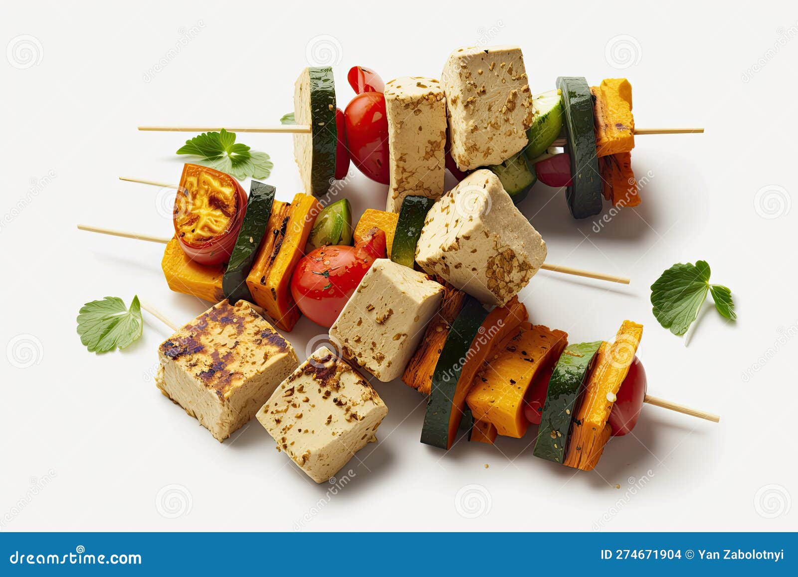 Vegan Tofu and Vegetable Kebabs on a White Background. Generative AI ...