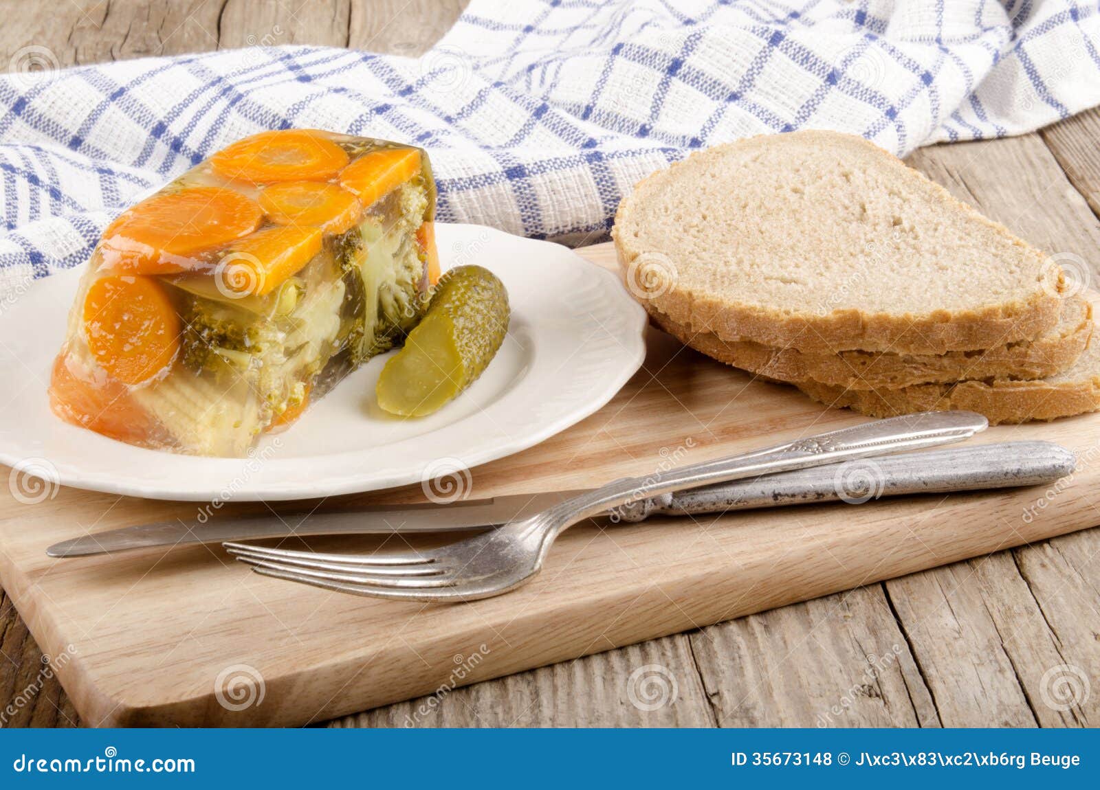 Vegetable Aspic and Bread on a Wooden Board Stock Photo - Image of ...