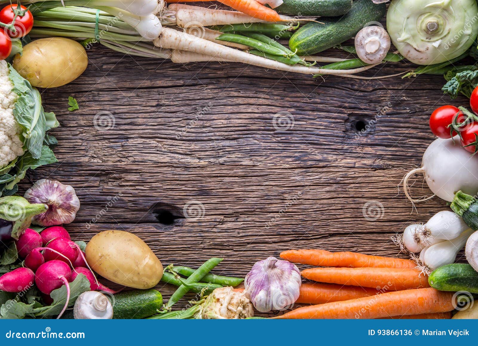 Vegetable. Assortment Of Fresh Vegetable On Rustic Old Oak Table ...