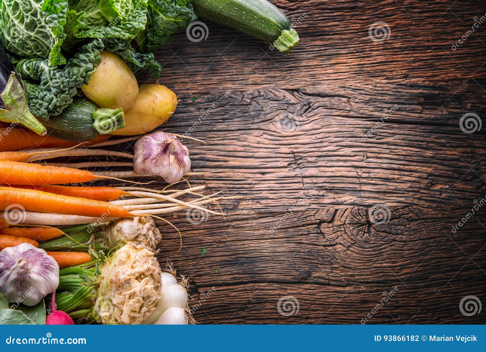 Vegetable. Assortment of Fresh Vegetable on Rustic Old Oak Table Stock ...
