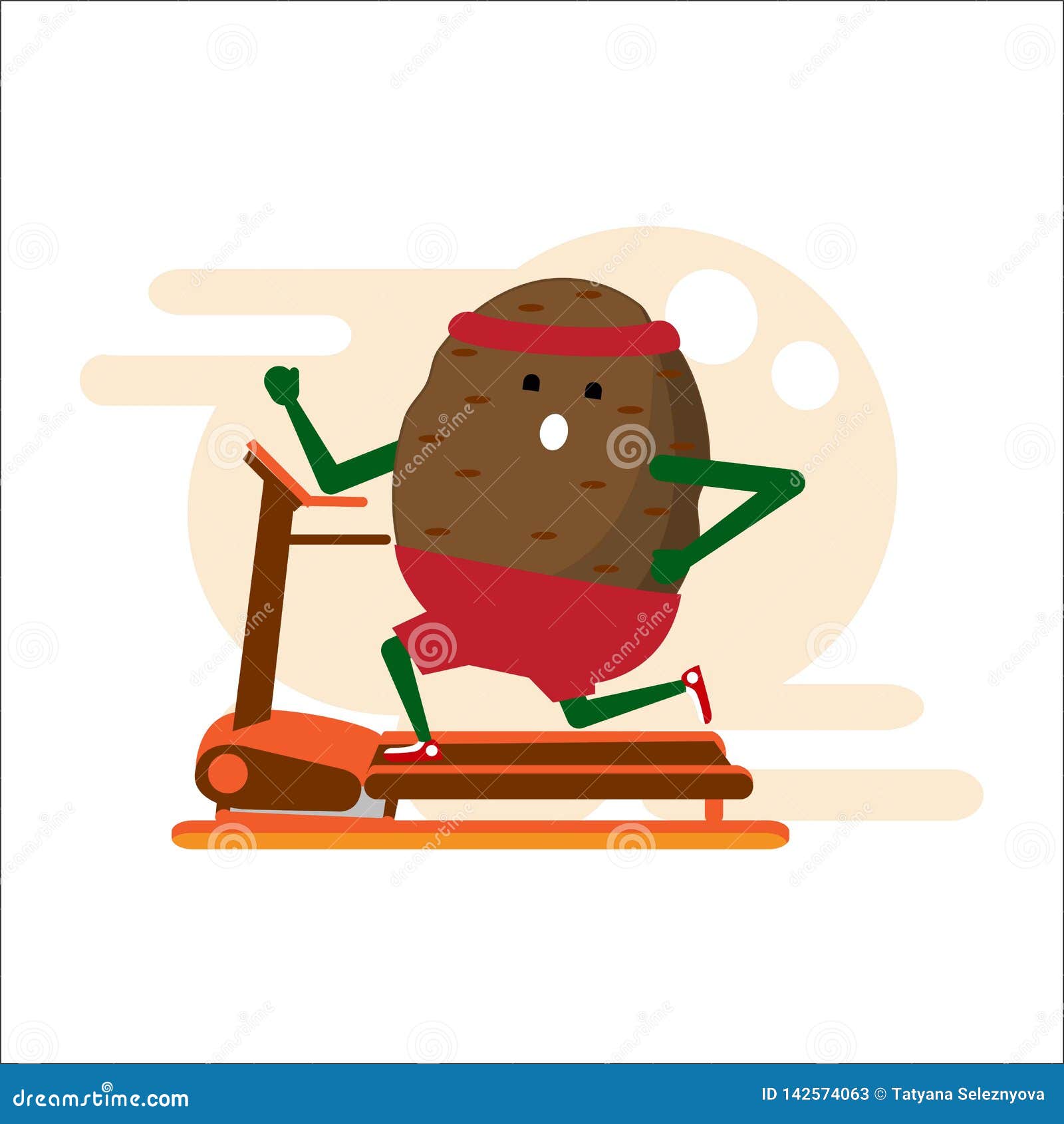 Vegetable Athlete. Thick Potatoes Running on a Treadmill, Doing ...