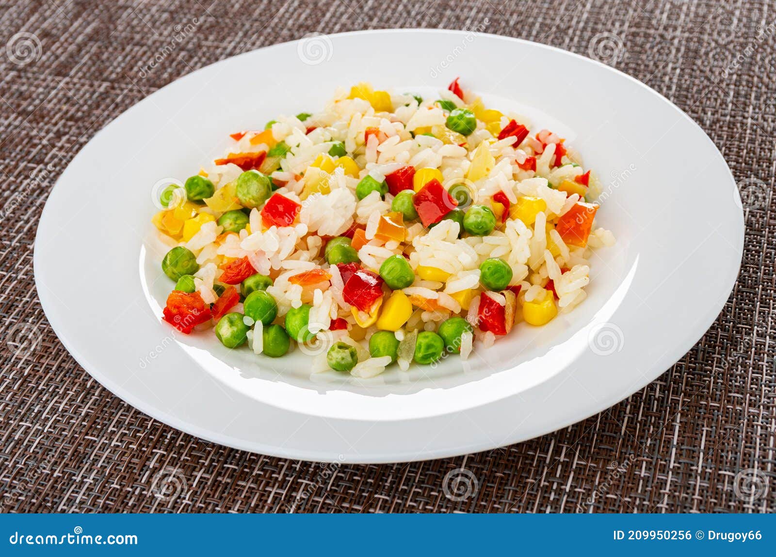 Vegetable Blend in Plate on Dark Mat Stock Photo - Image of rice ...