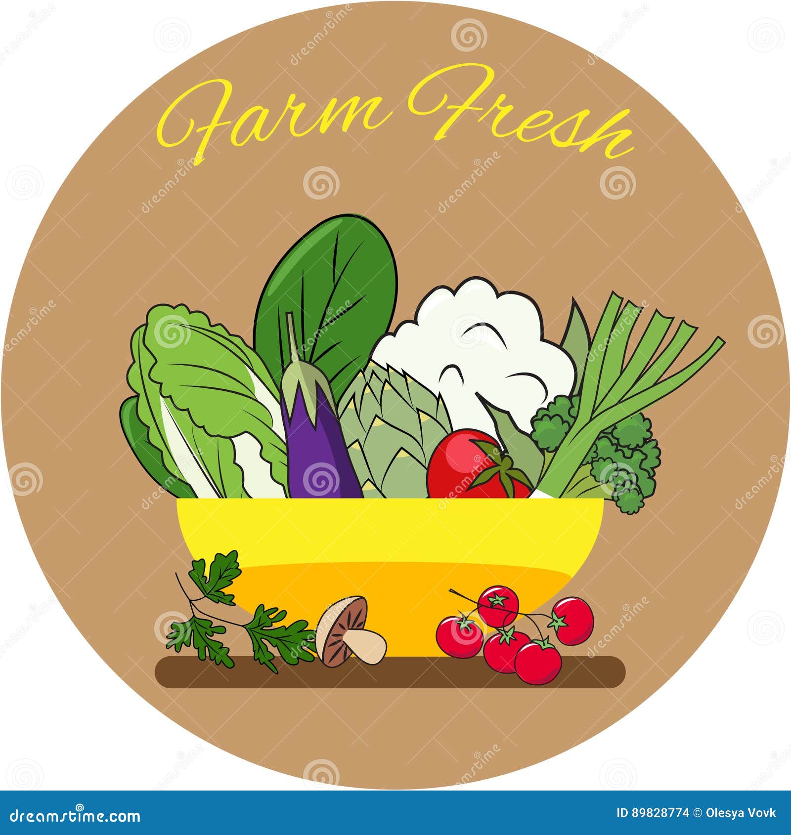 Vegetable Bowl. Flat Design. Hand Drawn Vector Illustration Stock ...