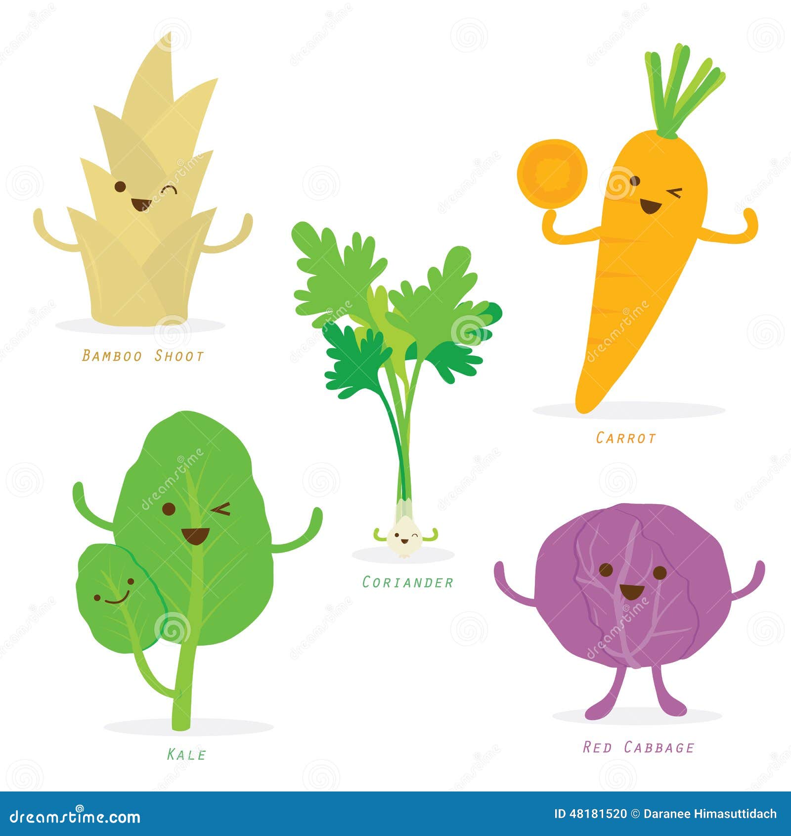 Vegetable Cartoon Cute Set Bamboo Shoot Carrot Kale Cabbage Coriander ...