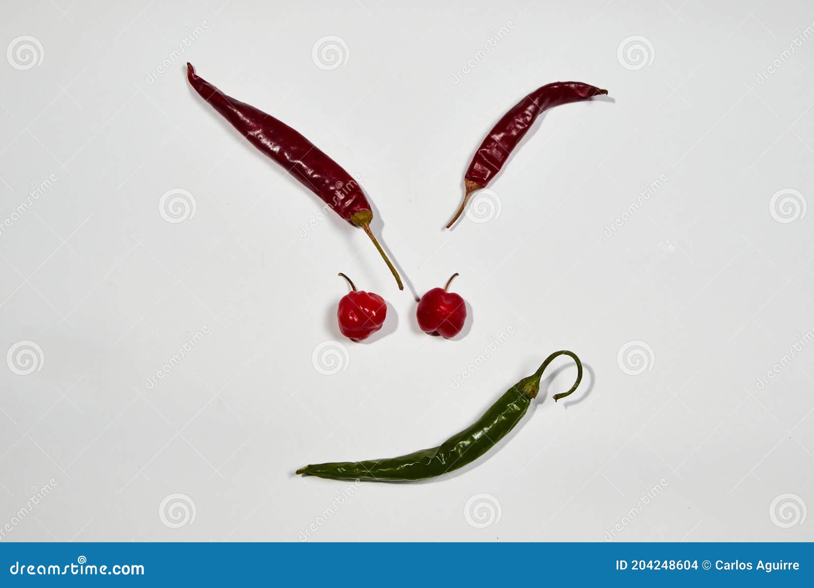 Vegetable Chilli, Chile Face on White Backgroung Stock Photo - Image of ...