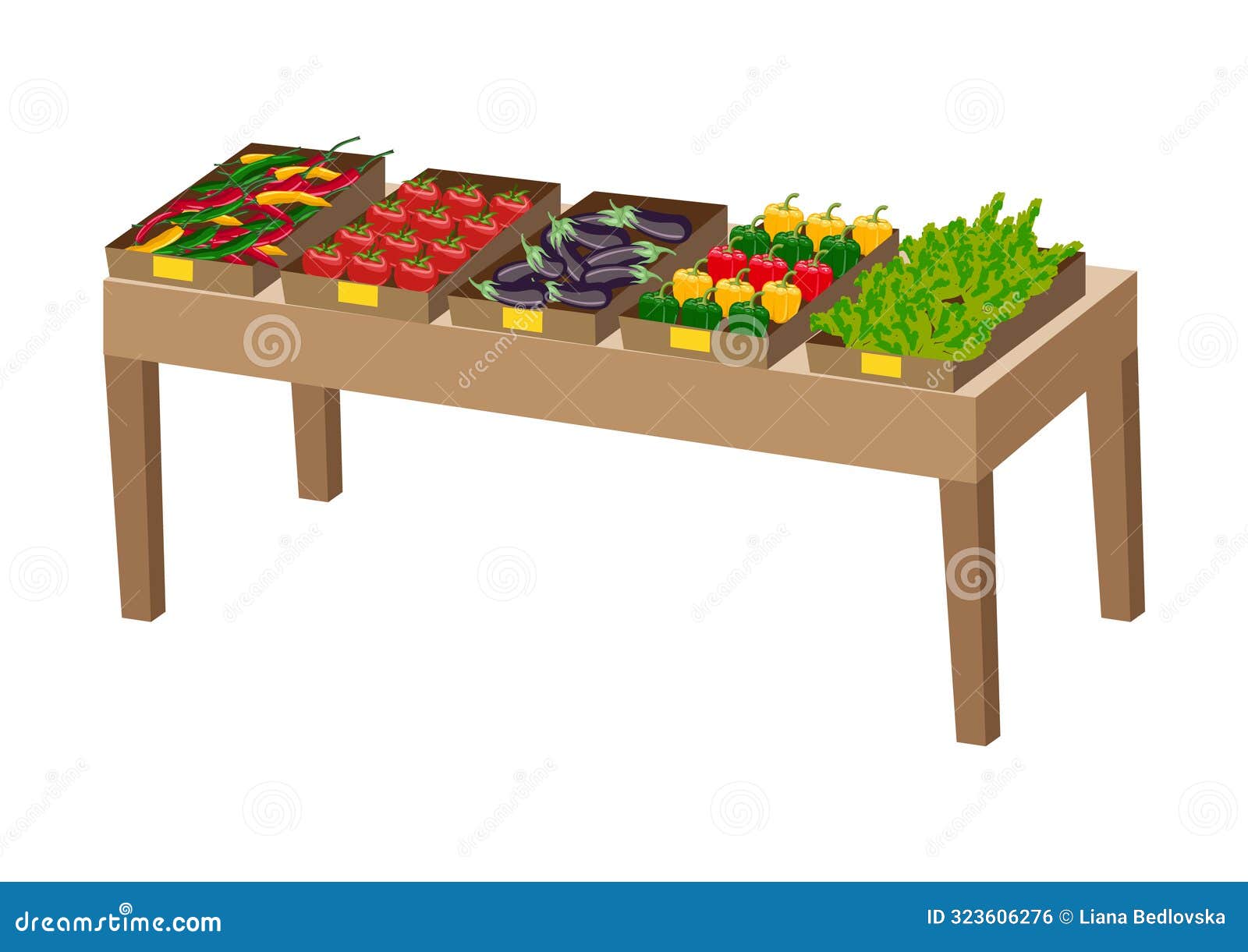 Counter with Different Vegetables in Boxes Stock Vector - Illustration ...