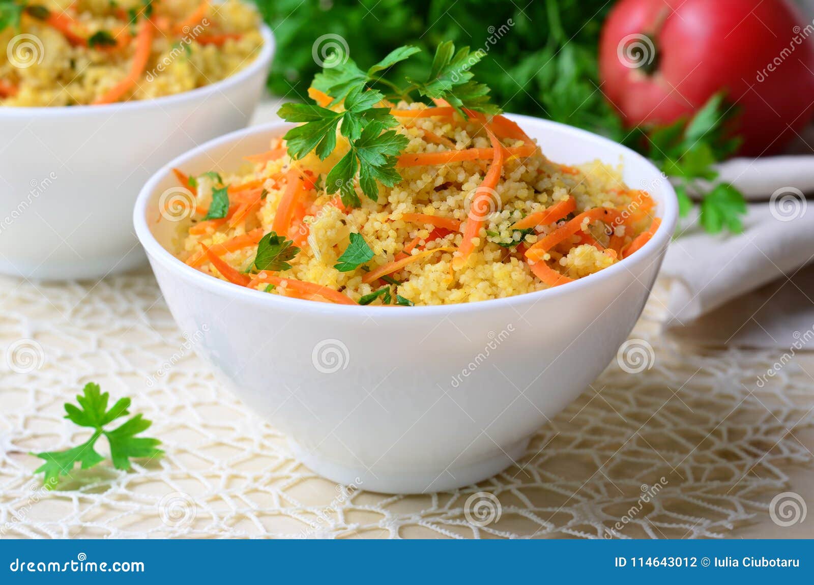 Vegetable Couscous on Bright Background Stock Photo - Image of parsley ...