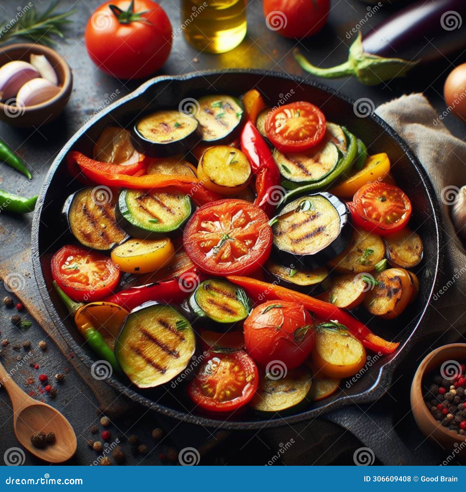 Vegetable Dishes for Vegetarians Cooked in a Flat Pan with an ...
