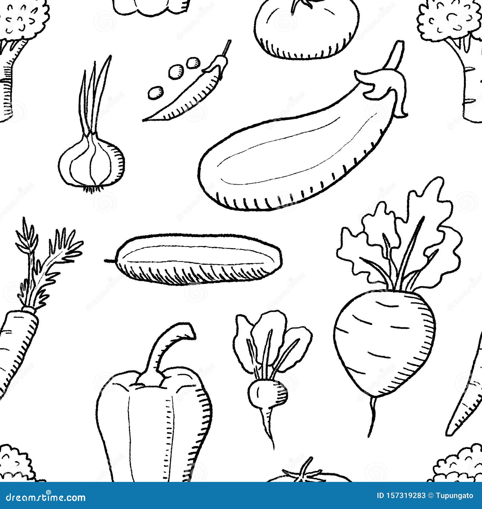 Vegetable doodle texture stock vector. Illustration of style - 157319283