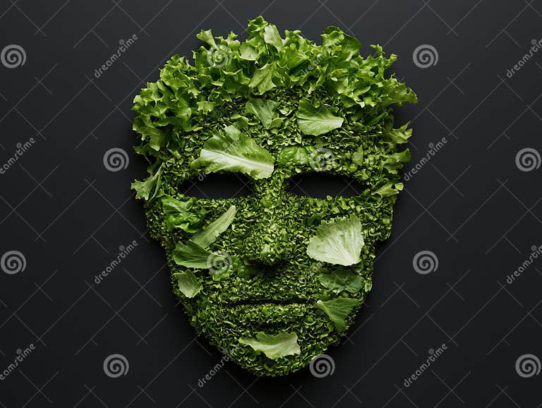 Vegetable Face Made of Green Lettuce Leaves Stock Illustration ...