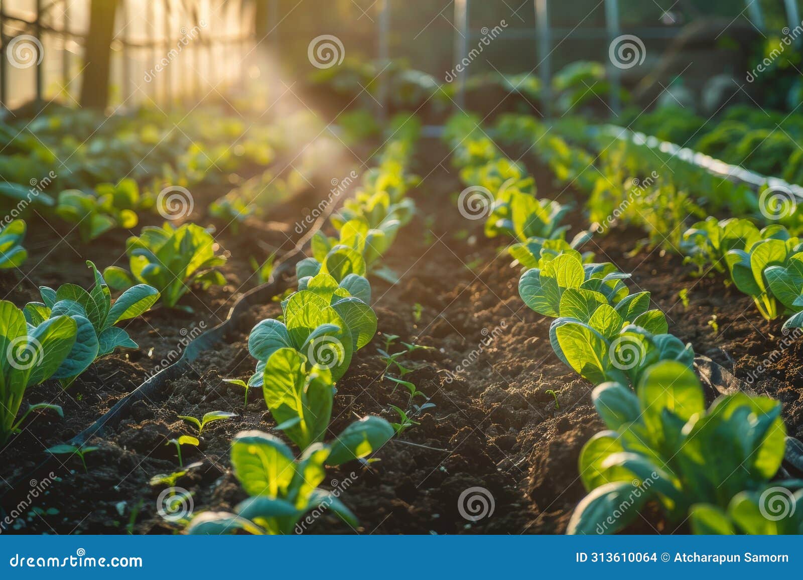 Vegetable Fields Growing in Greenhouses with Sunlight Shining in the ...