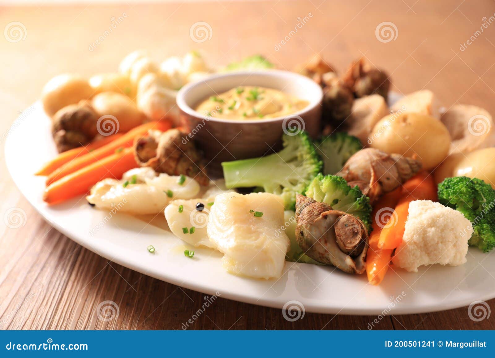 Vegetable, fish and sauce stock image. Image of party - 200501241
