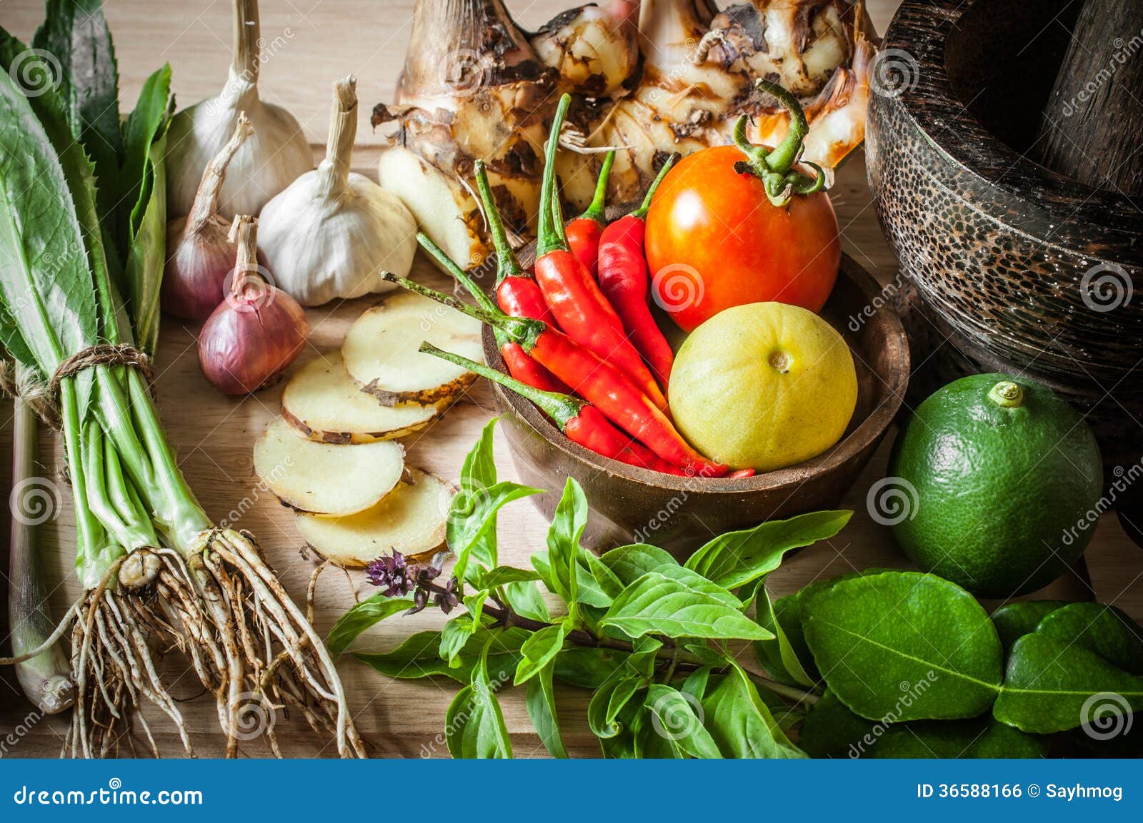 Vegetable of Food for Tom Yum Stock Photo - Image of long, shallots ...