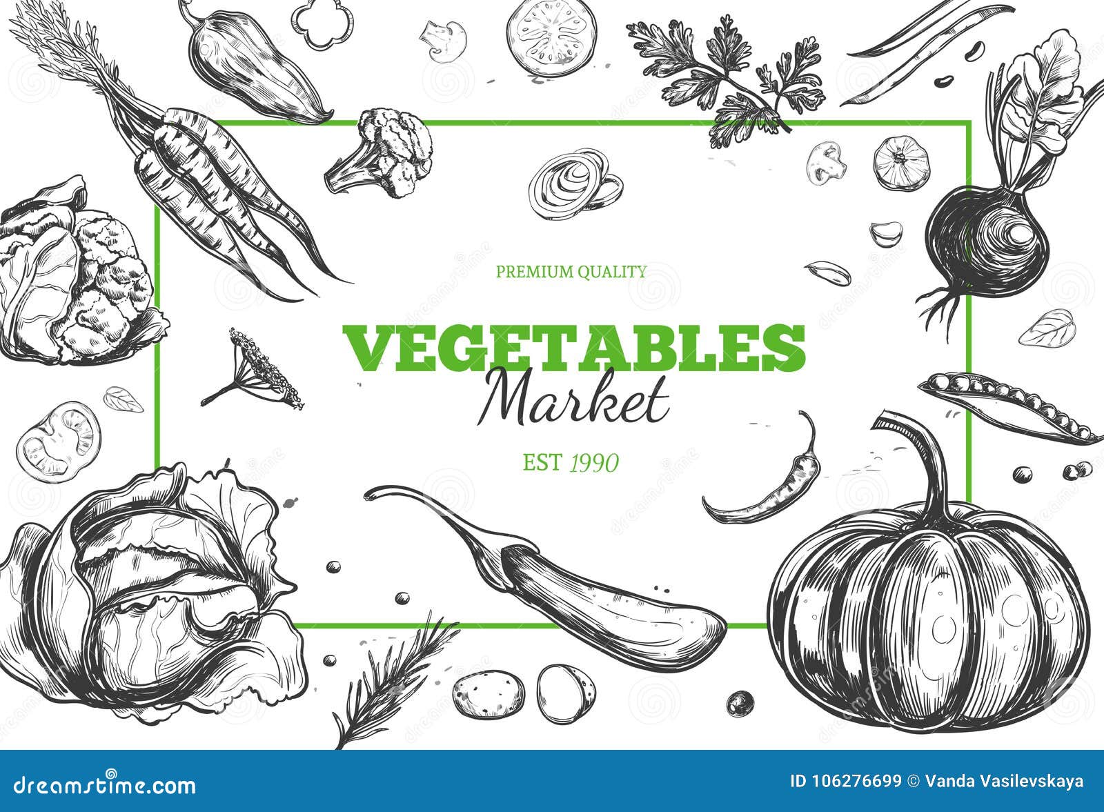 Vegetable frame. Vector stock vector. Illustration of food - 106276699