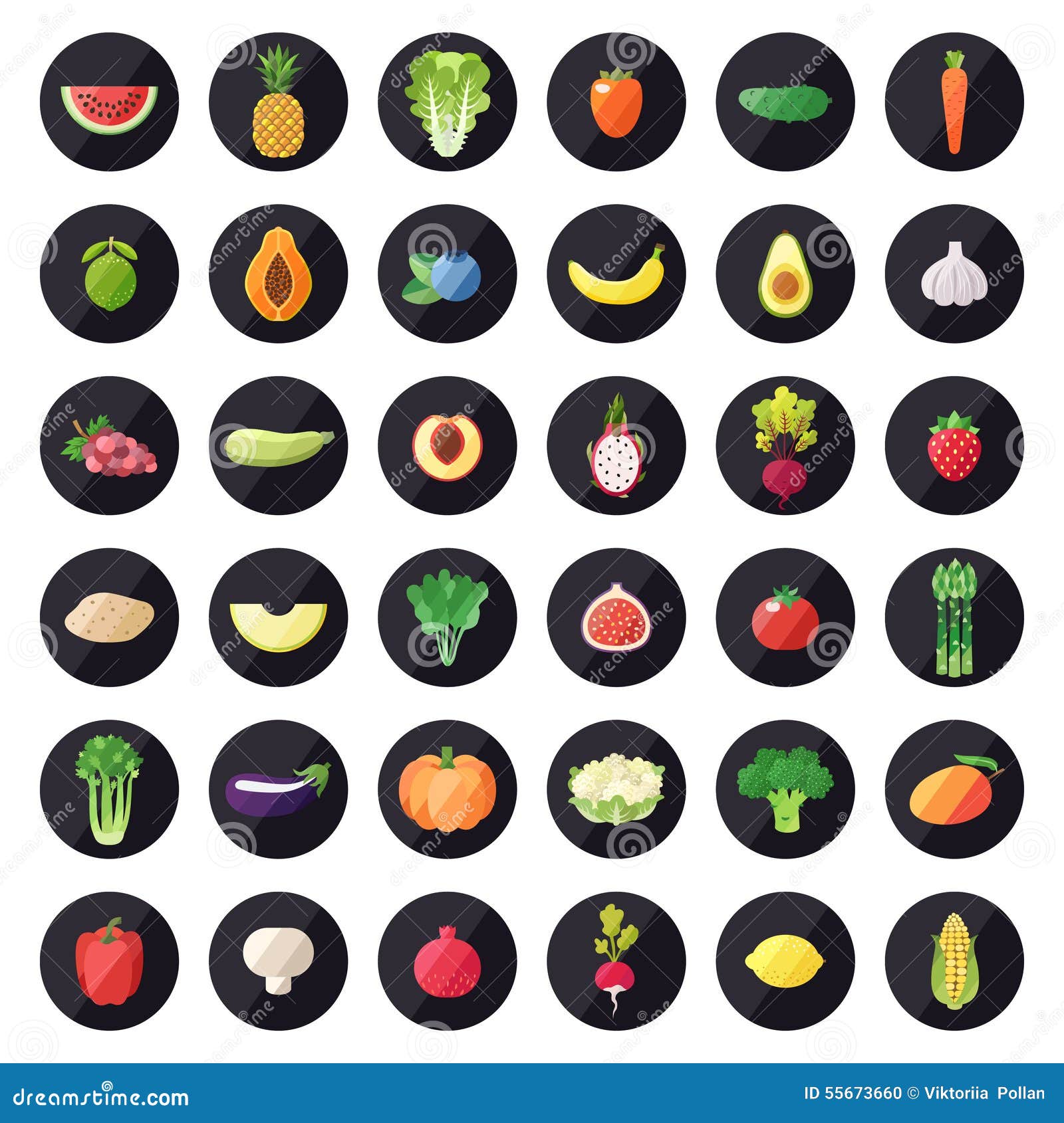 Vegetable and Fruit Icons Vector Set. Modern Flat Design. Multicolored ... Vegetable and Fruit Icons Vector Set. Modern Flat Design. Multicolored ...