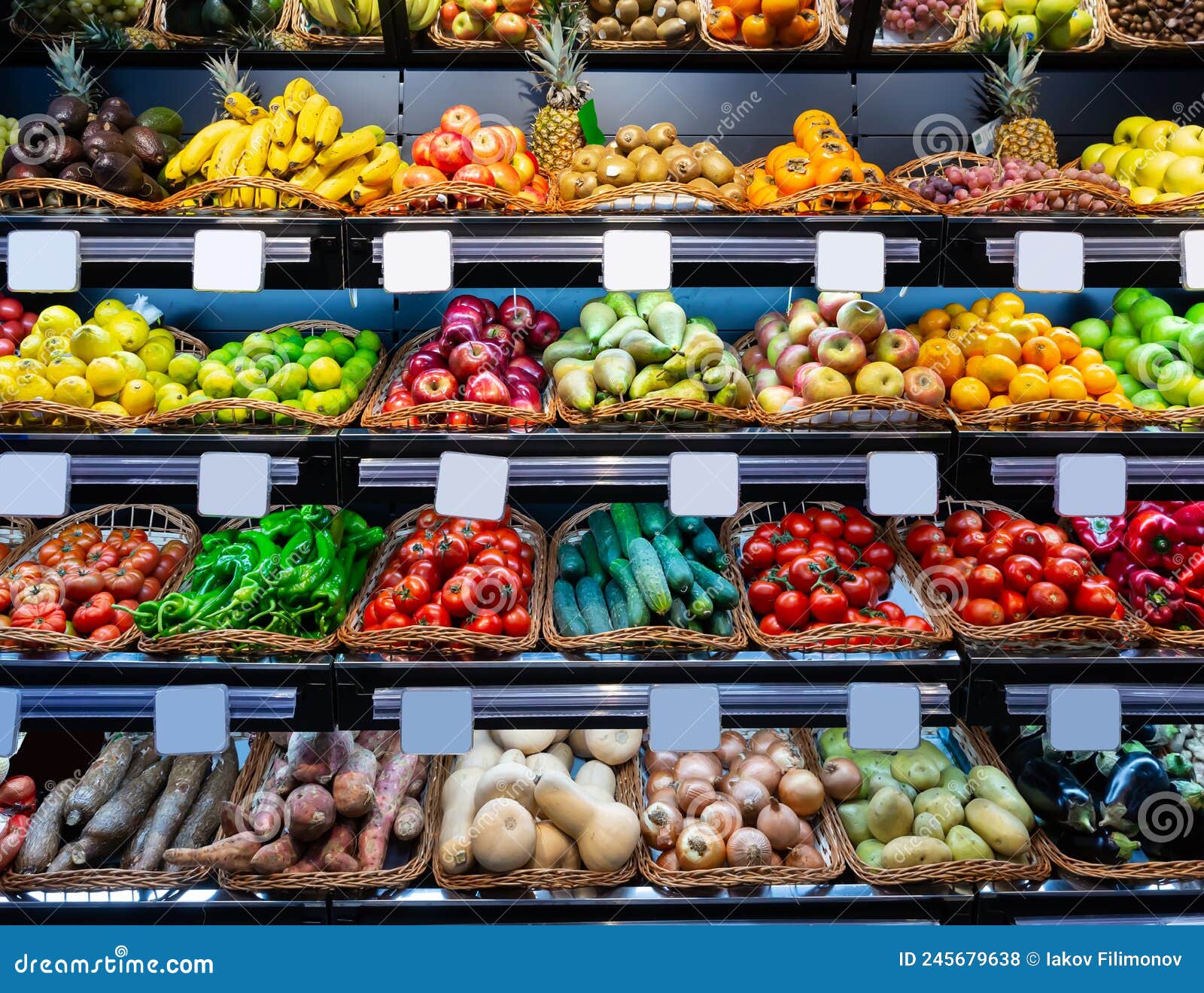Vegetable and Fruit Section in Supermarket Stock Photo - Image of shelf ...