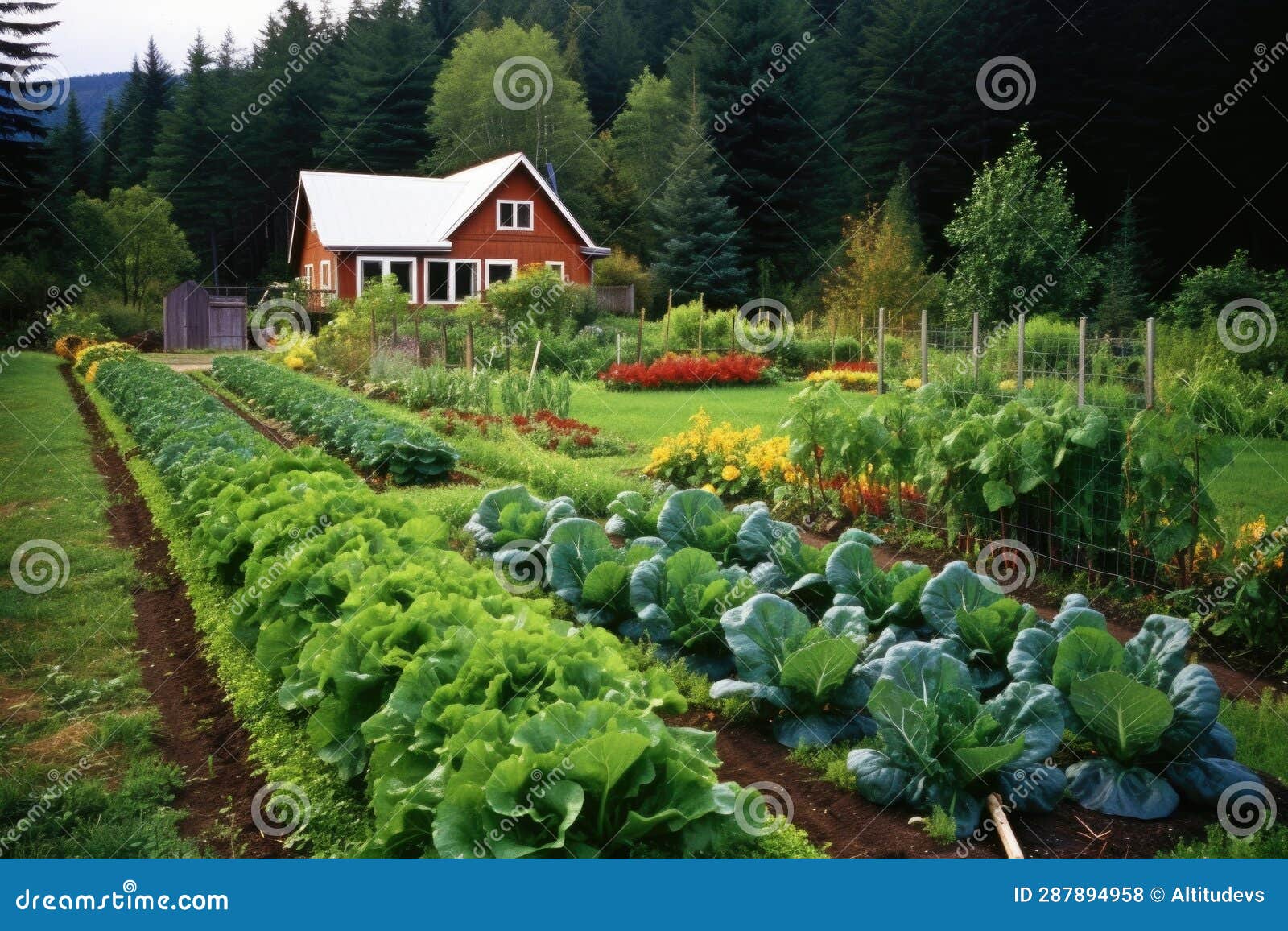 Vegetable Garden in a Self-sufficient Homestead Stock Illustration ...