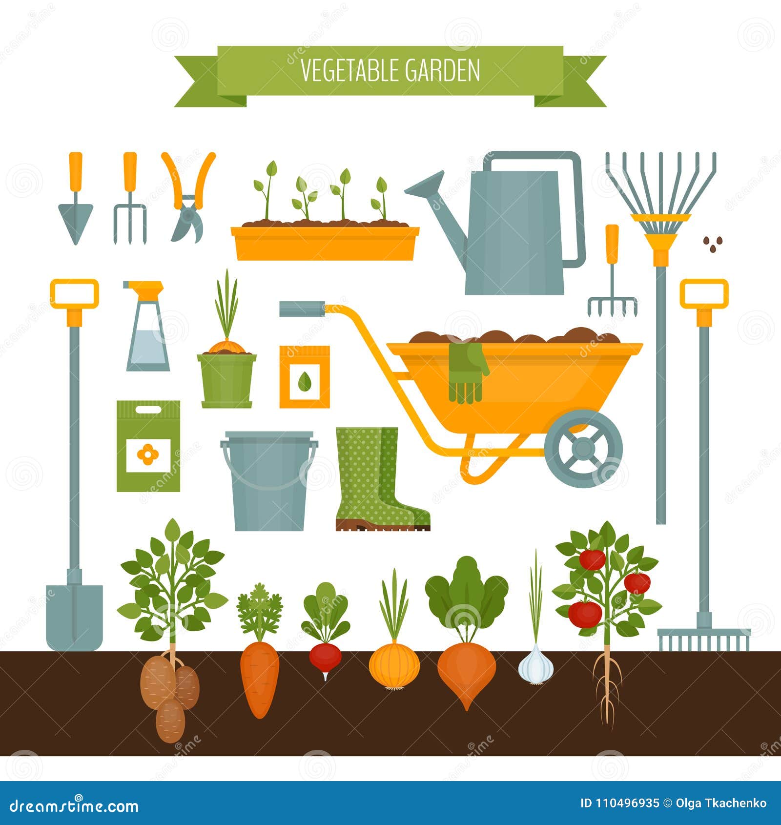 Vegetable Garden. Garden Tools. Flat Style, Vector Illustration Stock ...