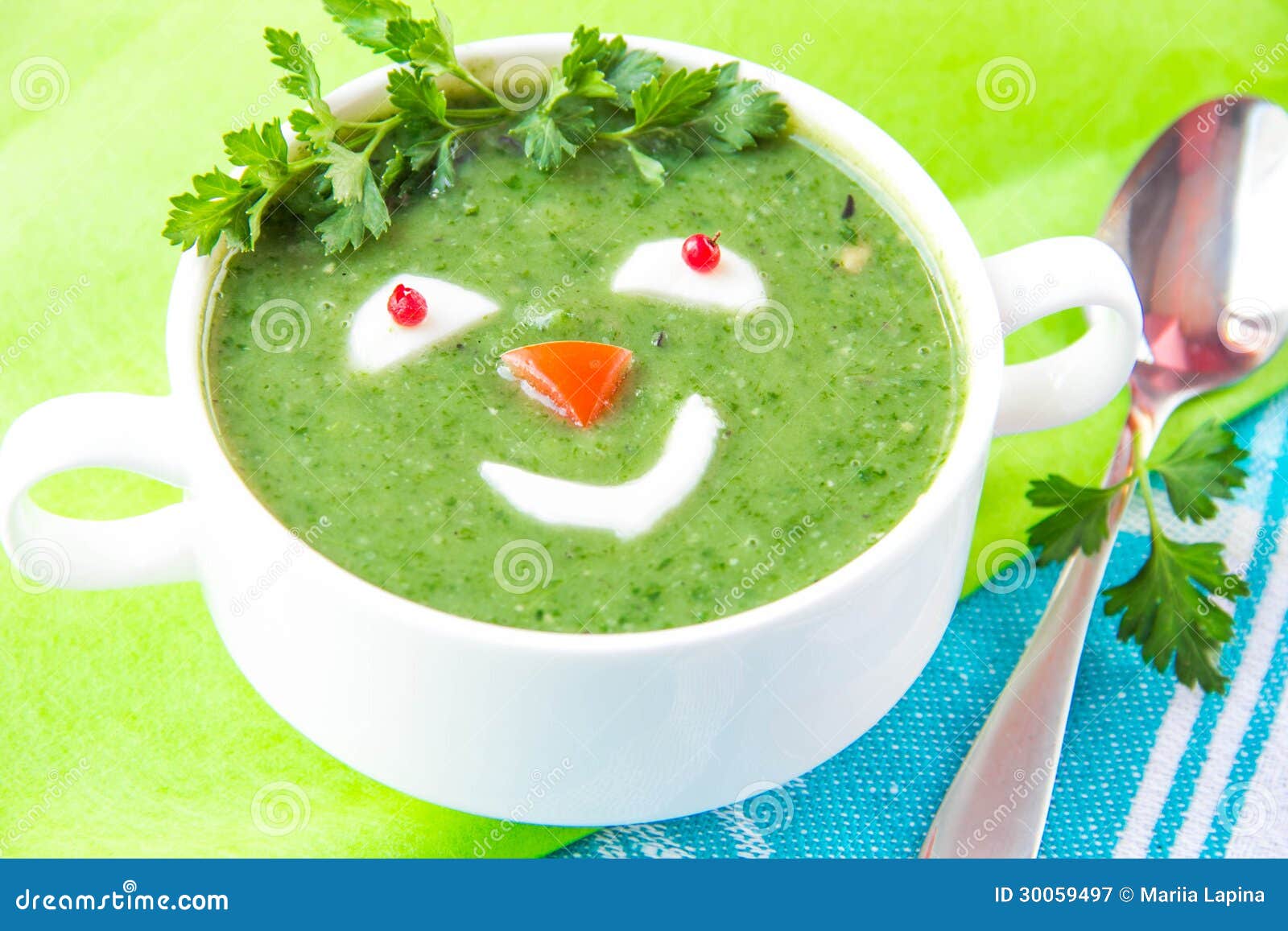 Funny Healthy Soup with Spinach for Children Stock Image - Image of ...