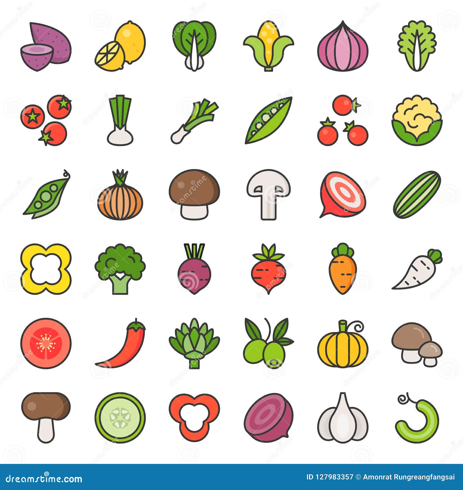 Vegetable Icon Set 2/2, Filled Outline Icon Stock Vector - Illustration ...