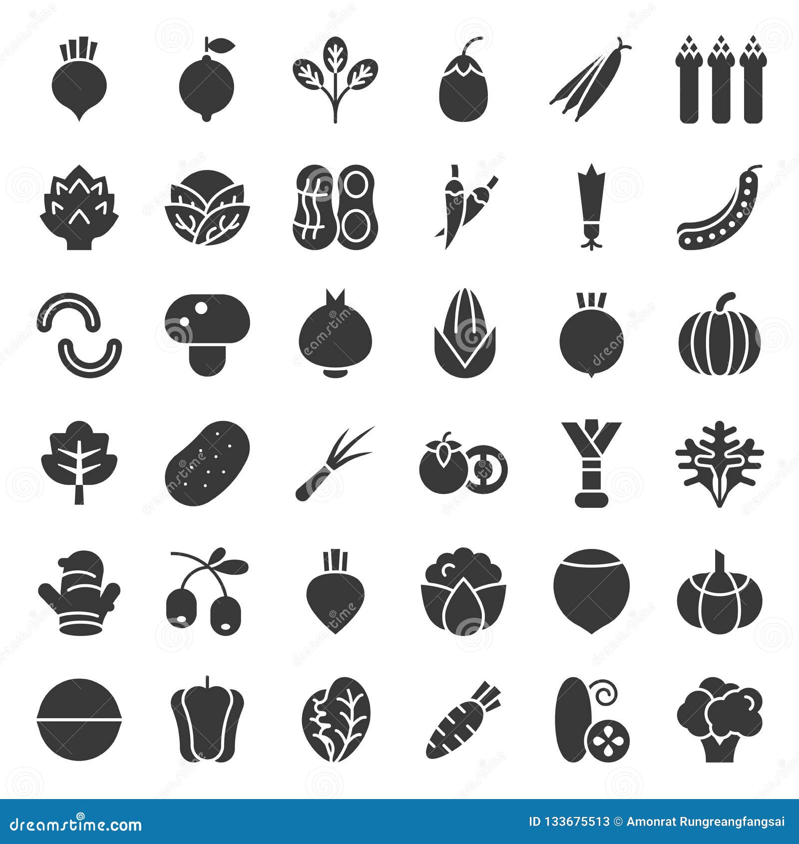 Vegetable Icon Set, Solid Style Vector Illustration Stock Vector ...