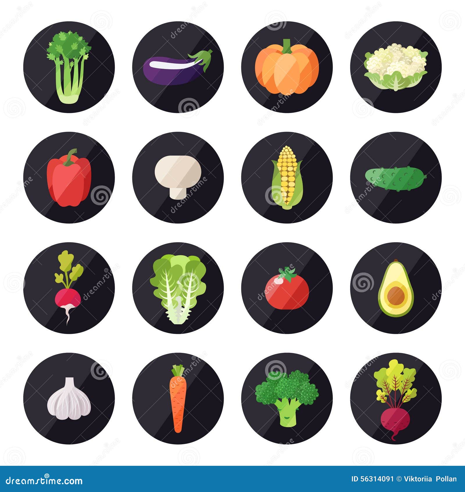 Vegetable Icons Vector Set. Modern Flat Design. Multicolored Stock ...