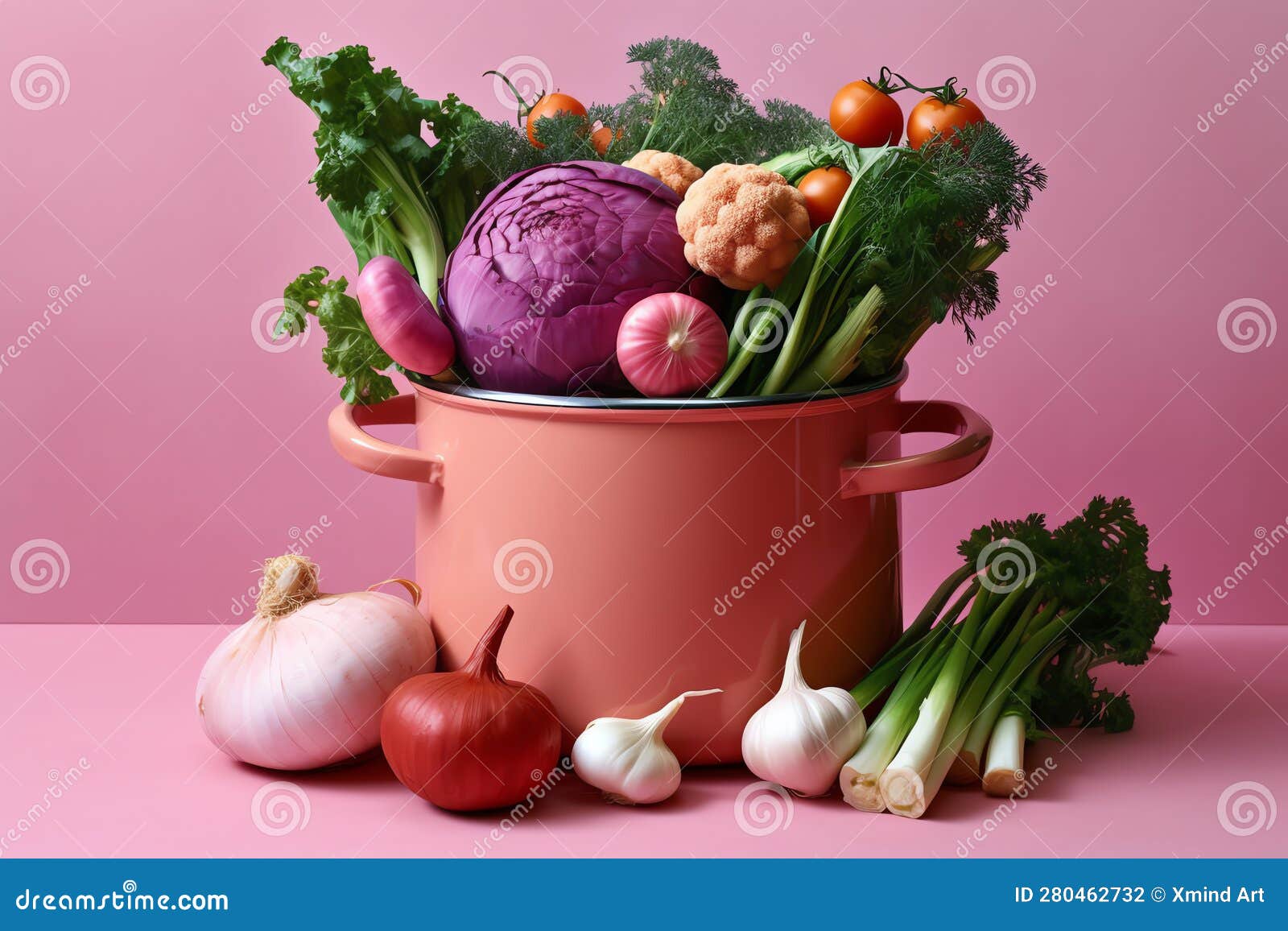 Vegetable Inside Pot in Pink Background Ai Generated Stock Illustration ...