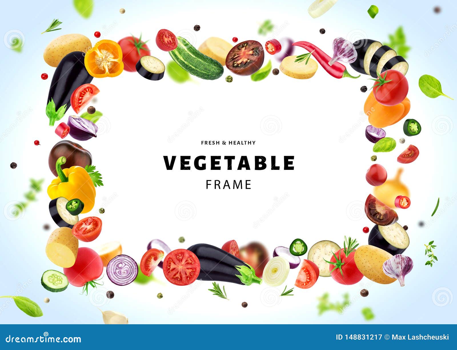 Vegetable Isolated on White Background, Frame Made of Different Flying ...