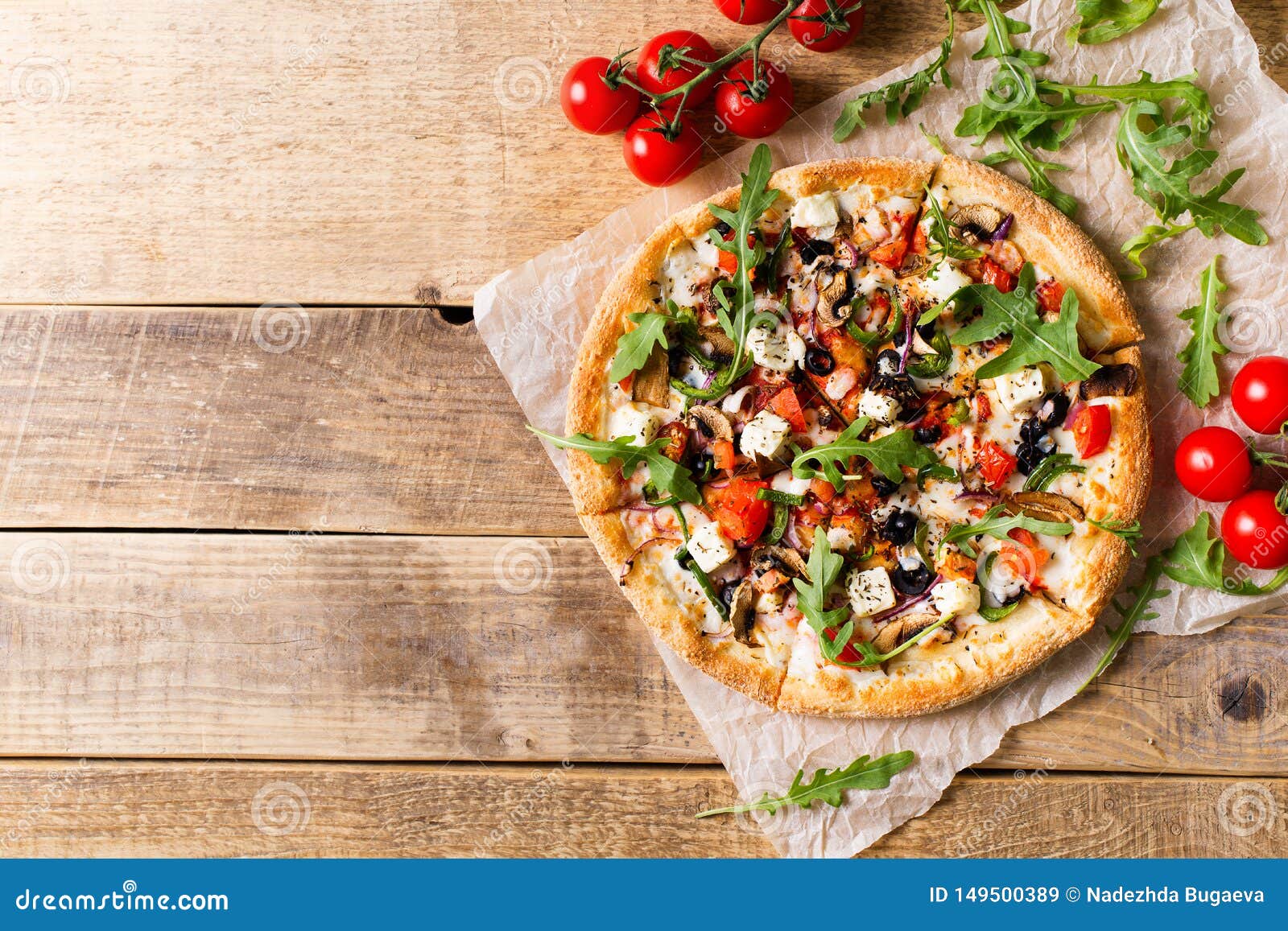 Vegetable Italian Pizza With Tomatos On Wodeen Background Stock Image ...