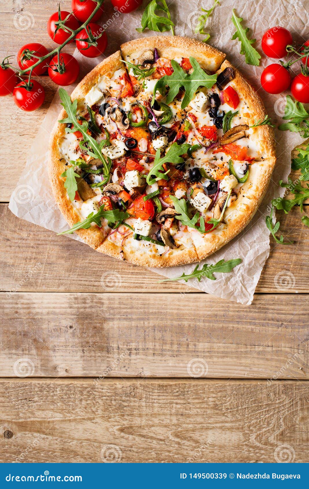 Vegetable Italian Pizza with Tomatos on Wodeen Background Stock Image ...