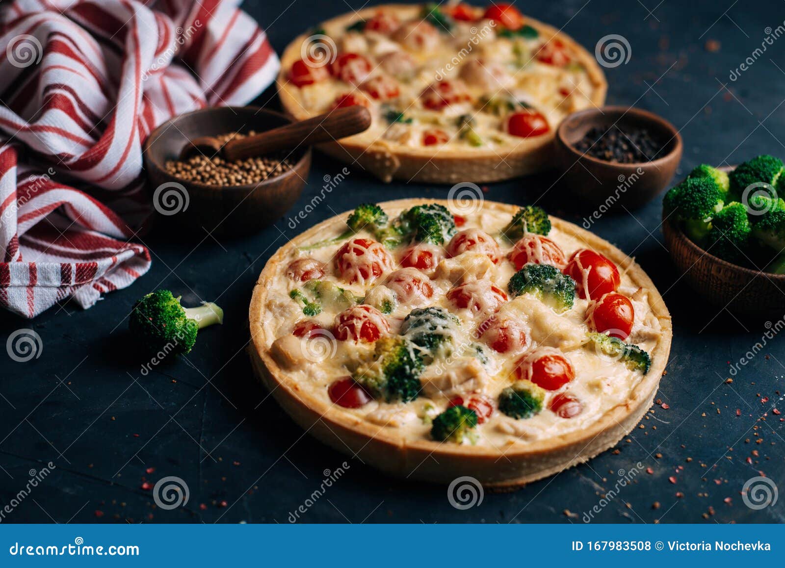 Vegetable Kish with Tomatoes and Broccoli Stock Photo - Image of round ...