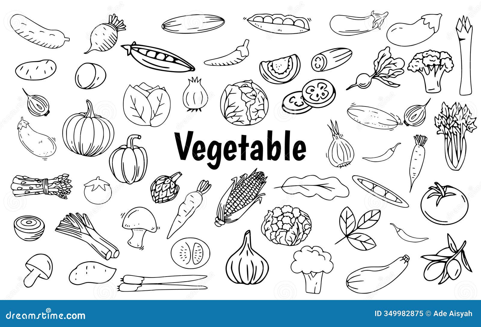 Vegetable Line Art Hand Drawn Doodle Stock Illustration - Illustration ...