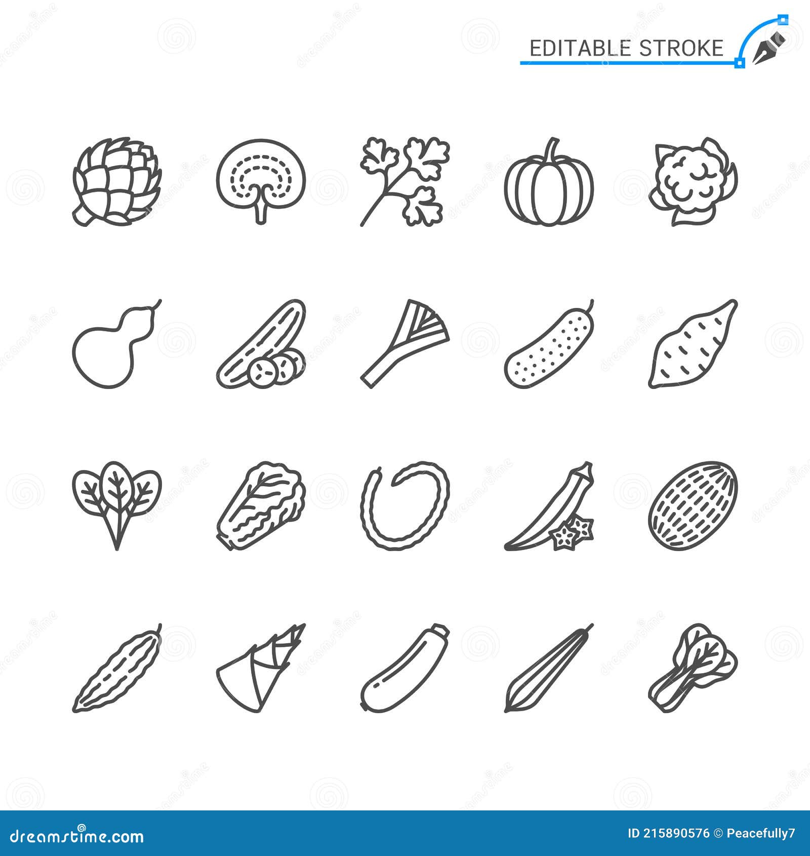 Vegetable Line Icons. Editable Stroke Stock Vector - Illustration of ...