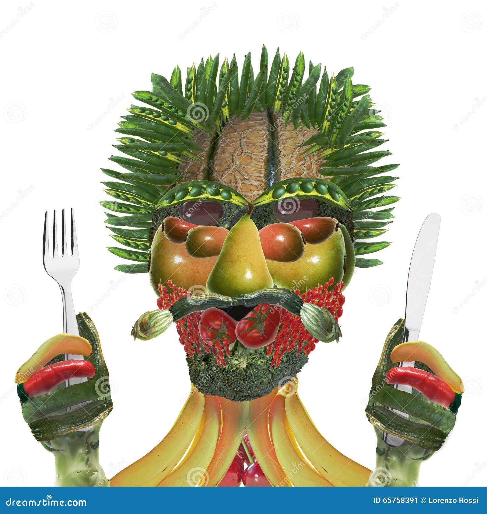 Vegetable Man with Knife and Fork Stock Illustration - Illustration of ...