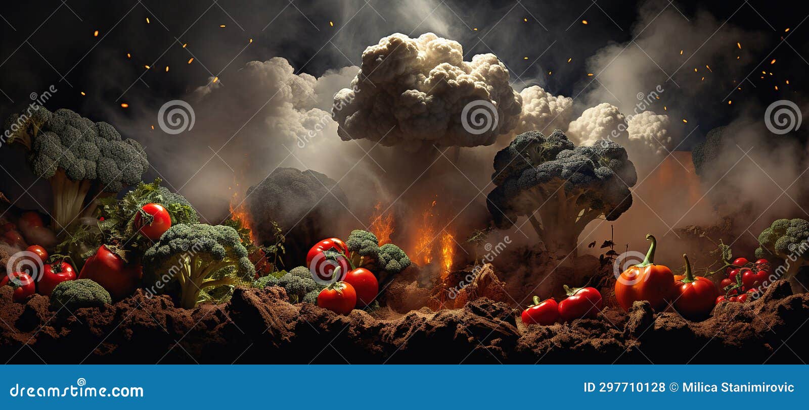 Vegetable Medley Ablaze: Assorted Veggies Consumed by Fire and Smoke ...