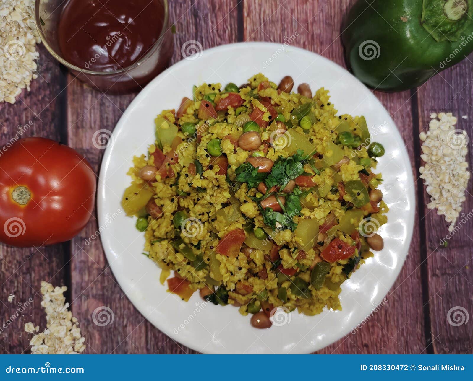 Vegetable Oats Poha recipe stock photo. Image of food - 208330472