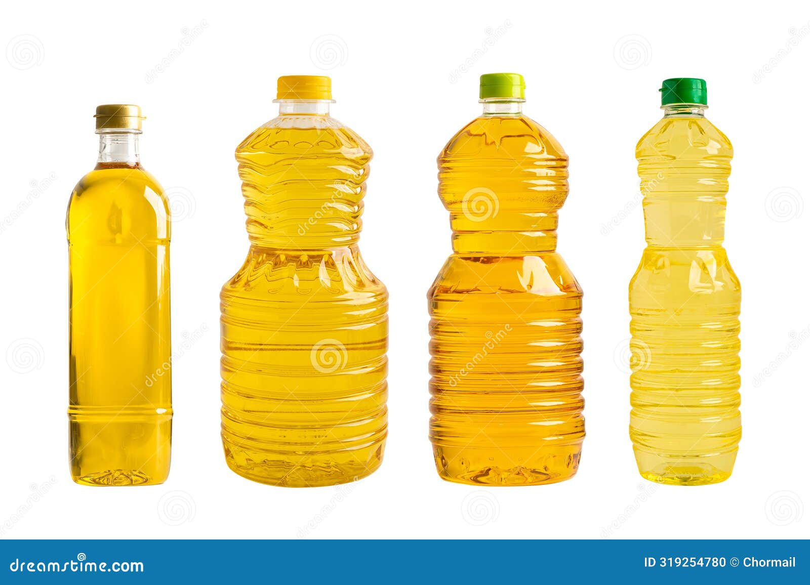Vegetable Oil in Different Bottle for Cooking Isolated on White ...