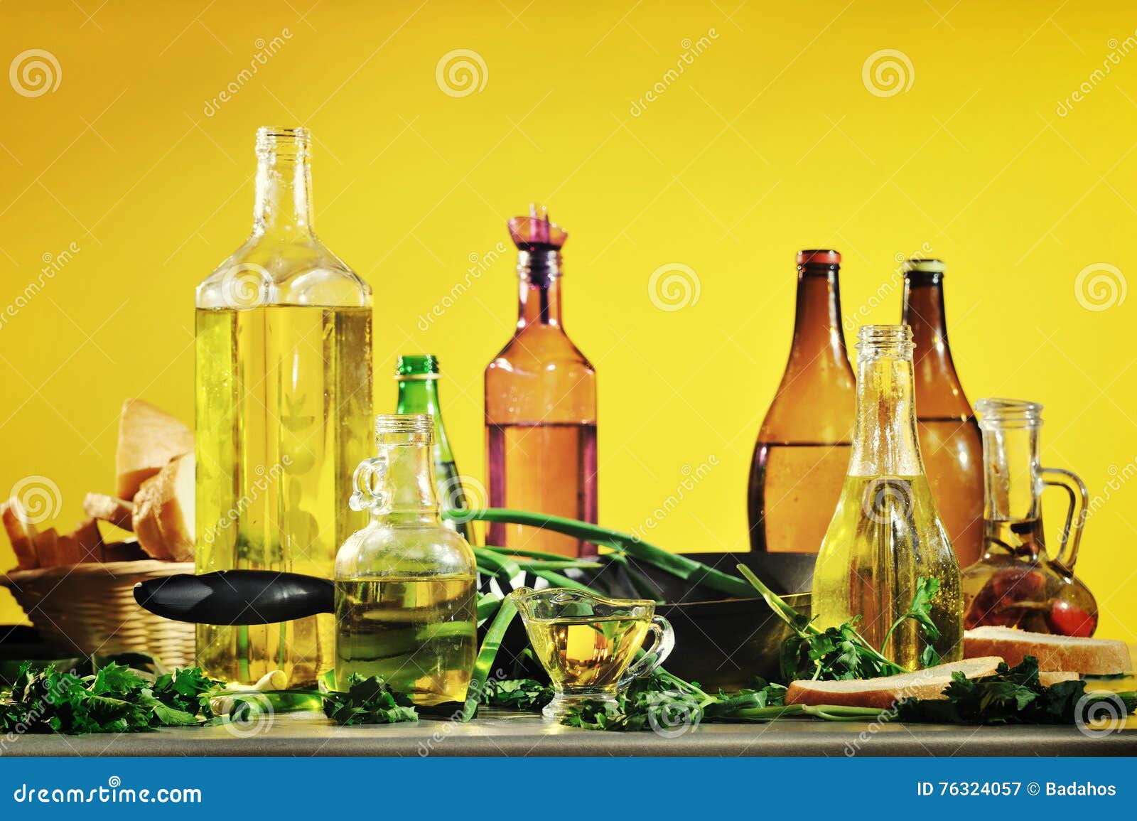 Vegetable Oil on a Yellow Background Stock Image - Image of parsley ...