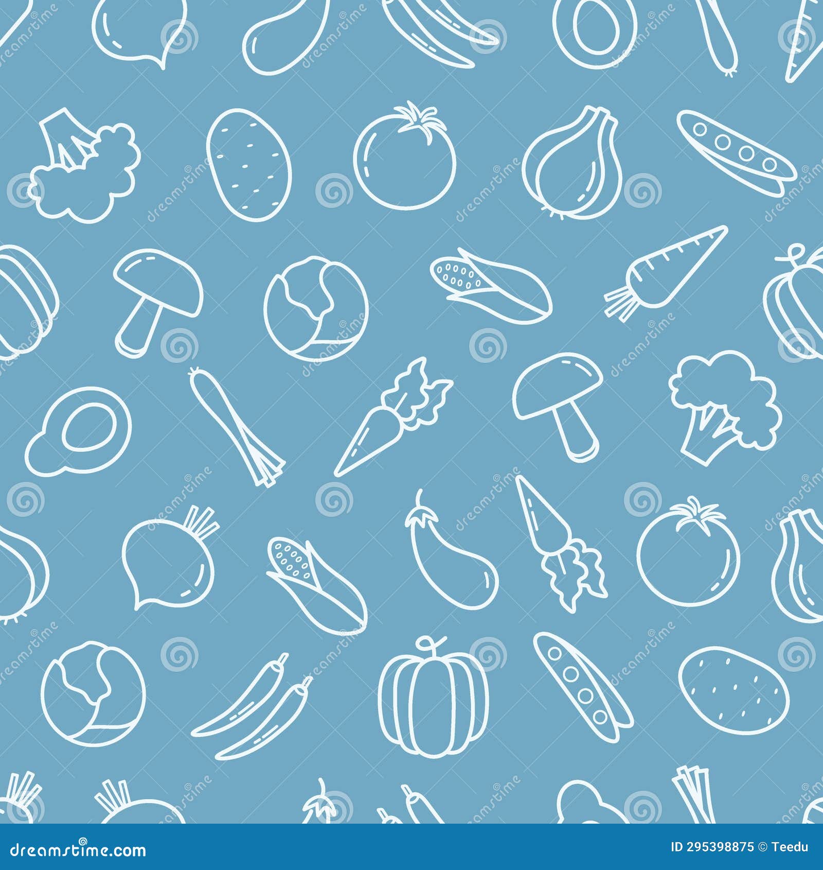Vegetable Outline Icon on Blue Background Seamless Pattern Background ...