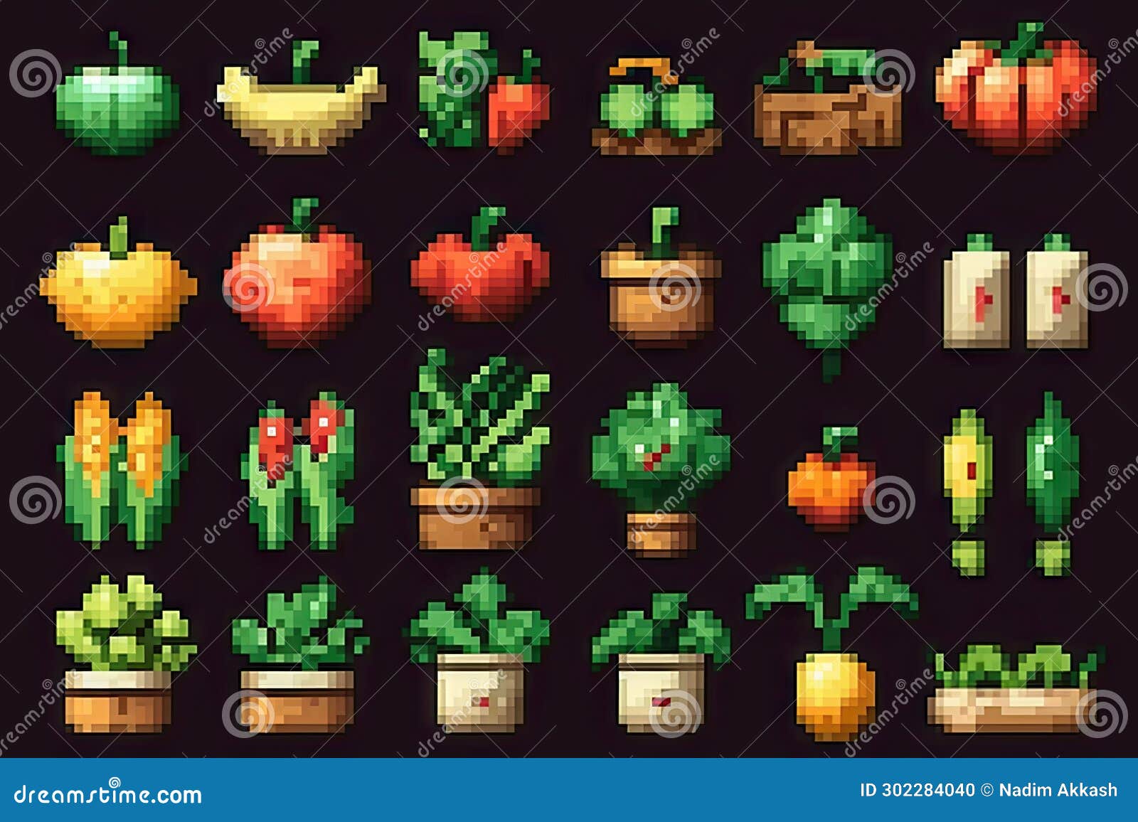 Vegetable Pixel Art Various Game Desain Stock Illustration ...