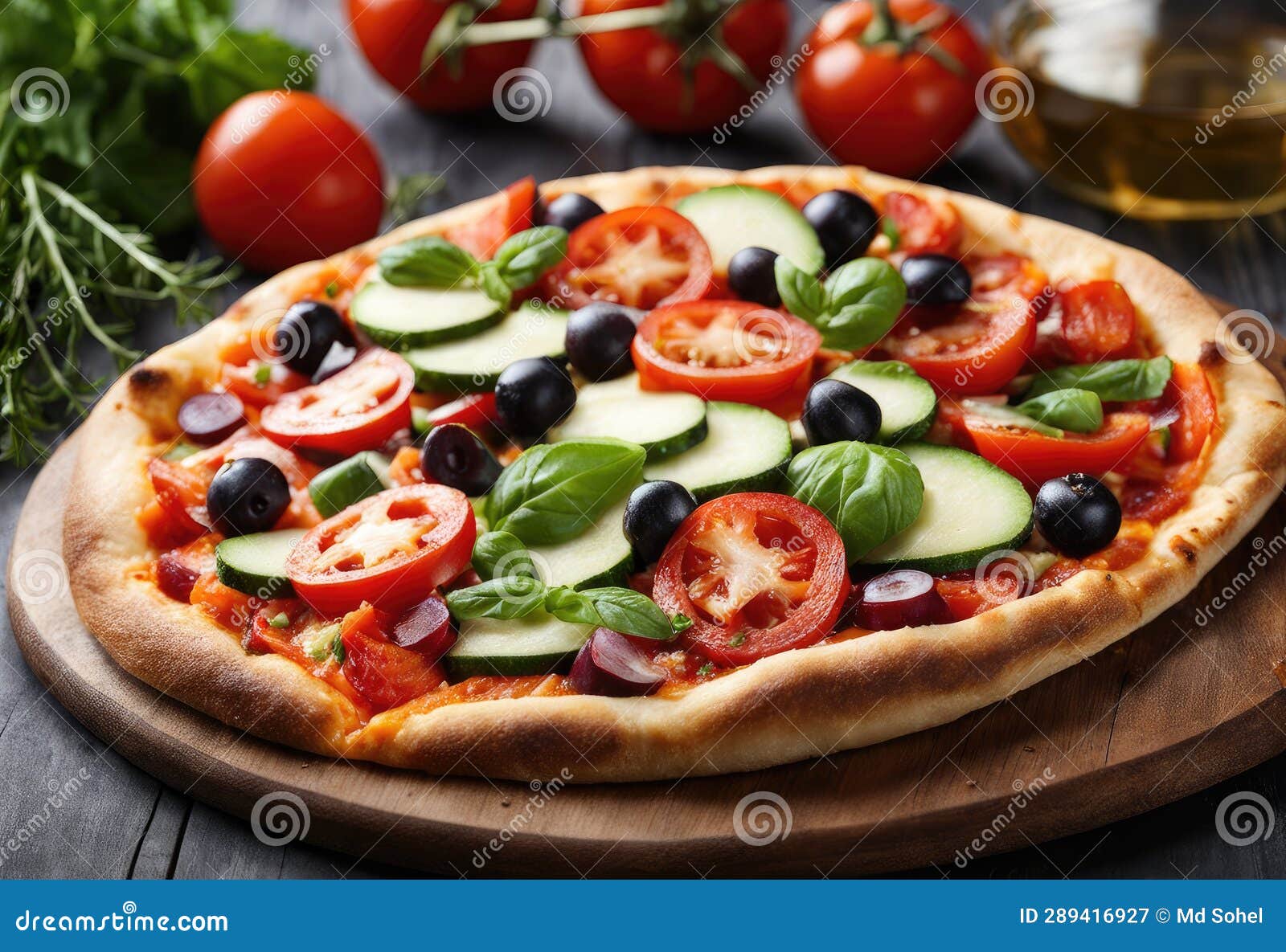 A vegetable pizza stock illustration. Illustration of plant - 289416927