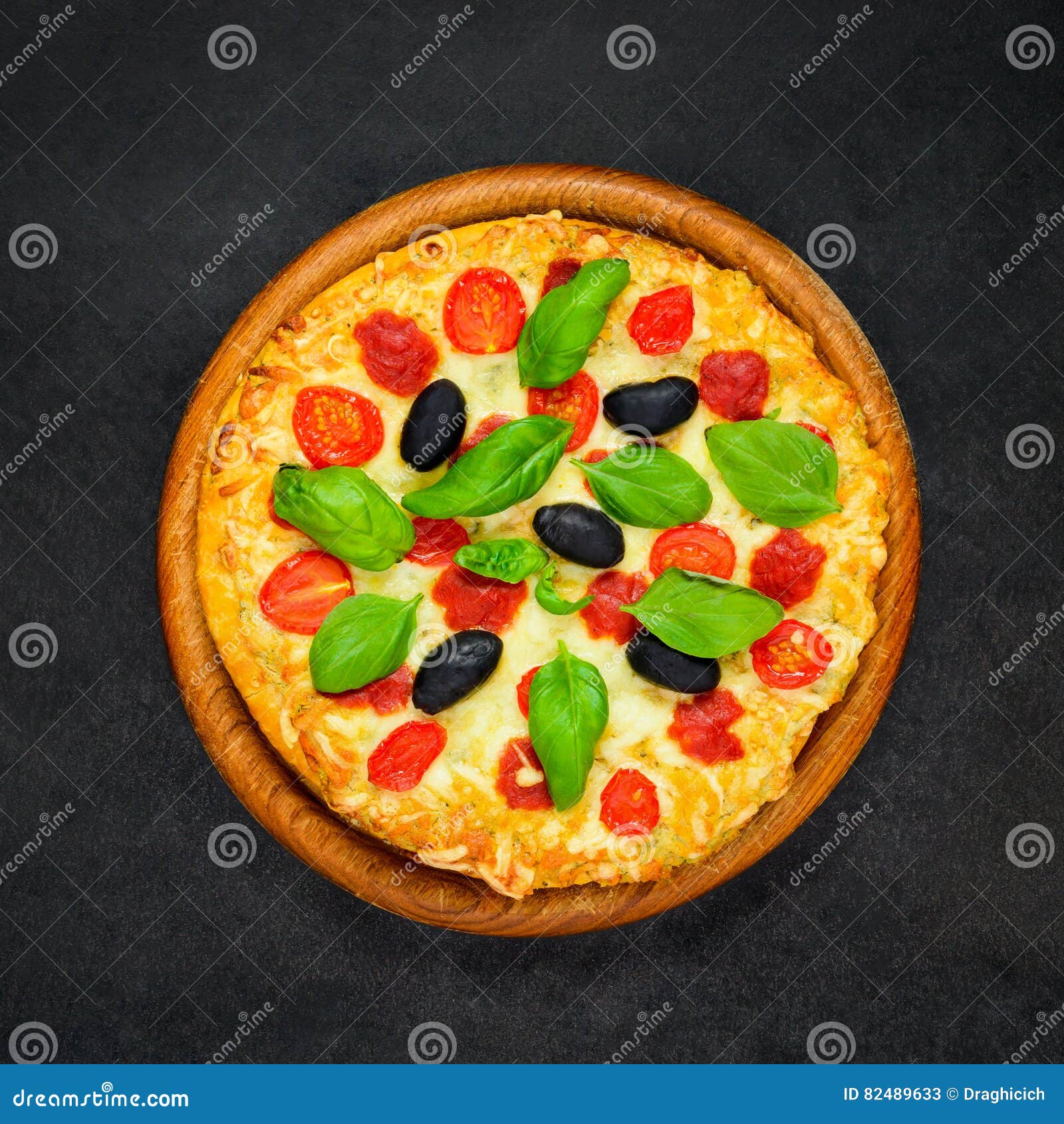 Vegetable Pizza on Dark Background Stock Image - Image of fast ...