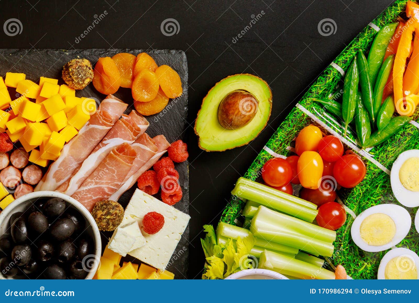Vegetable Platter with Charcuterie Board and Avocado Stock Photo ...