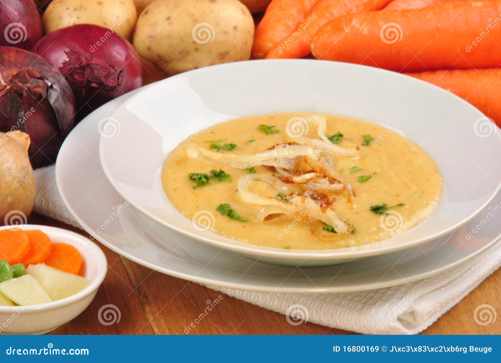 Vegetable Puree in a Plate with Fried Onion Stock Image - Image of ...